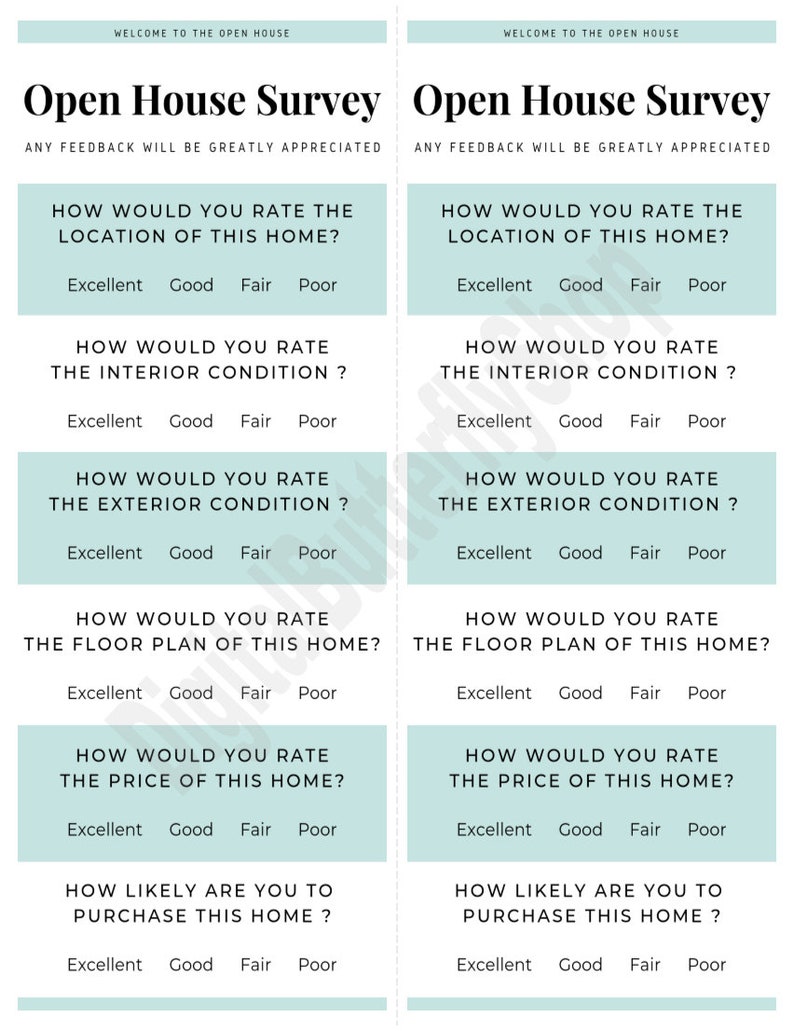 Real Estate Open House Sign, Open House Sign-in, Open House Survey ...