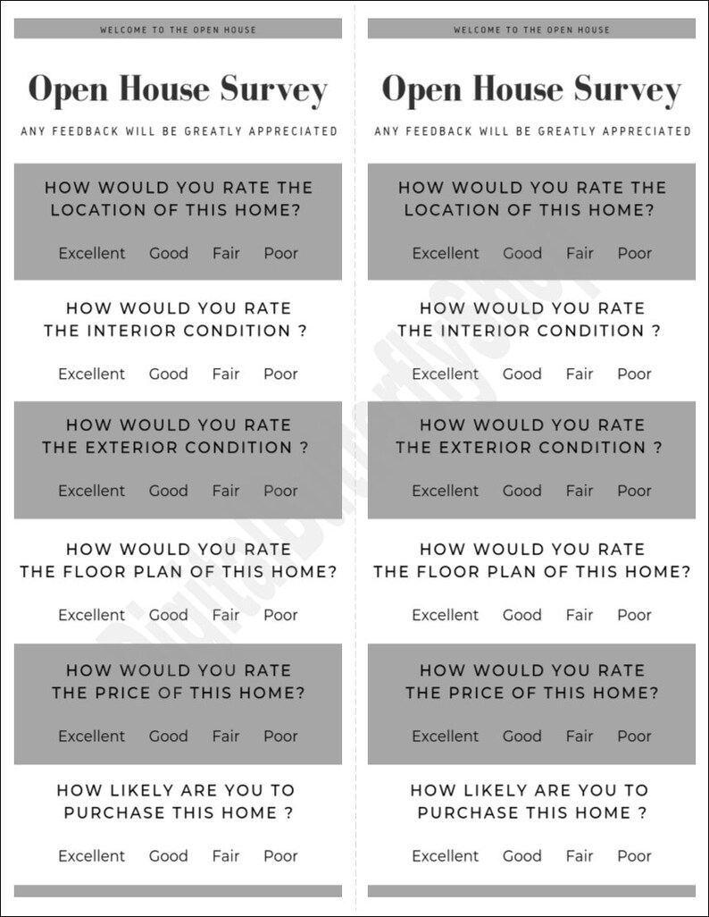 Real Estate Open House Sign, Open House Sign-in, Open House Survey ...