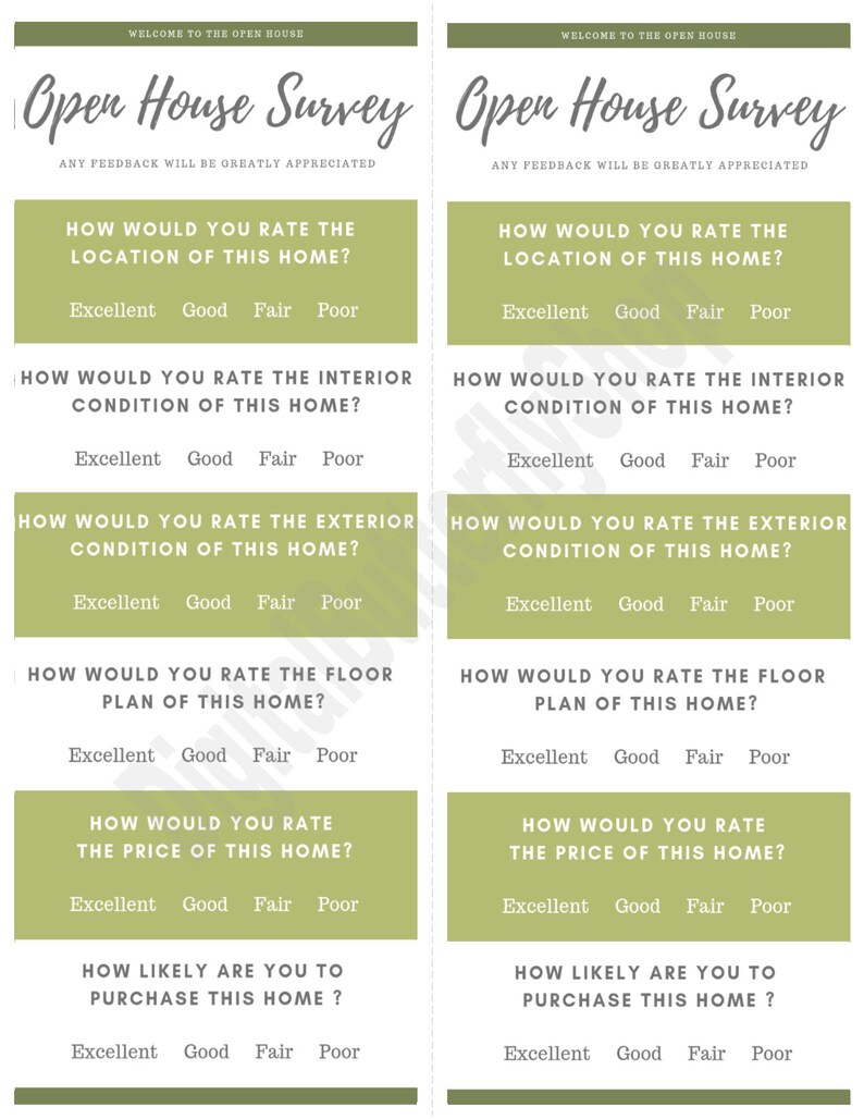 Real Estate Open House Sign, Open House Sign-in, Open House Survey ...