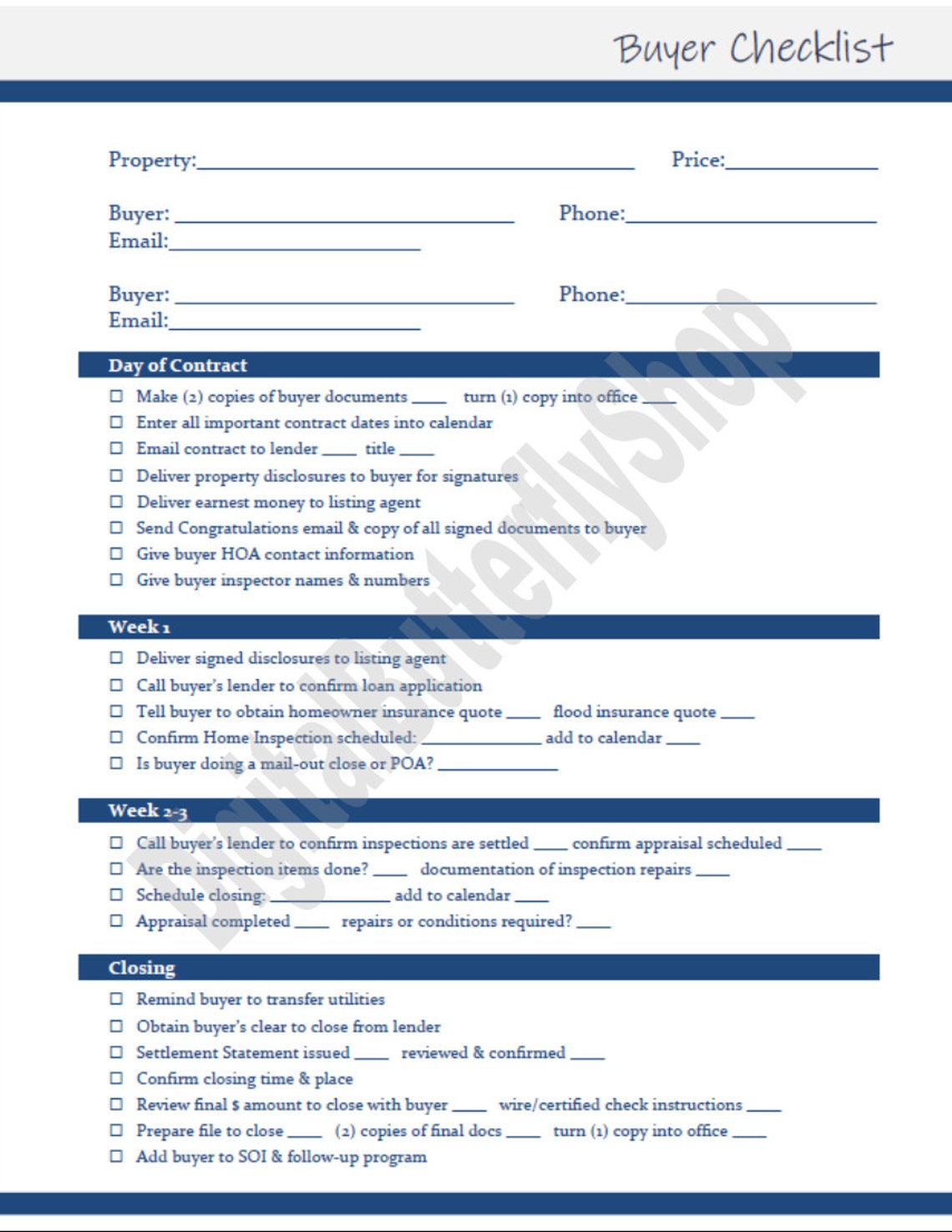 Realtor Buyer Checklist *digital Download* - Etsy