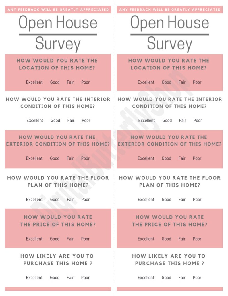 Real Estate Open House Survey Digital Download - Etsy