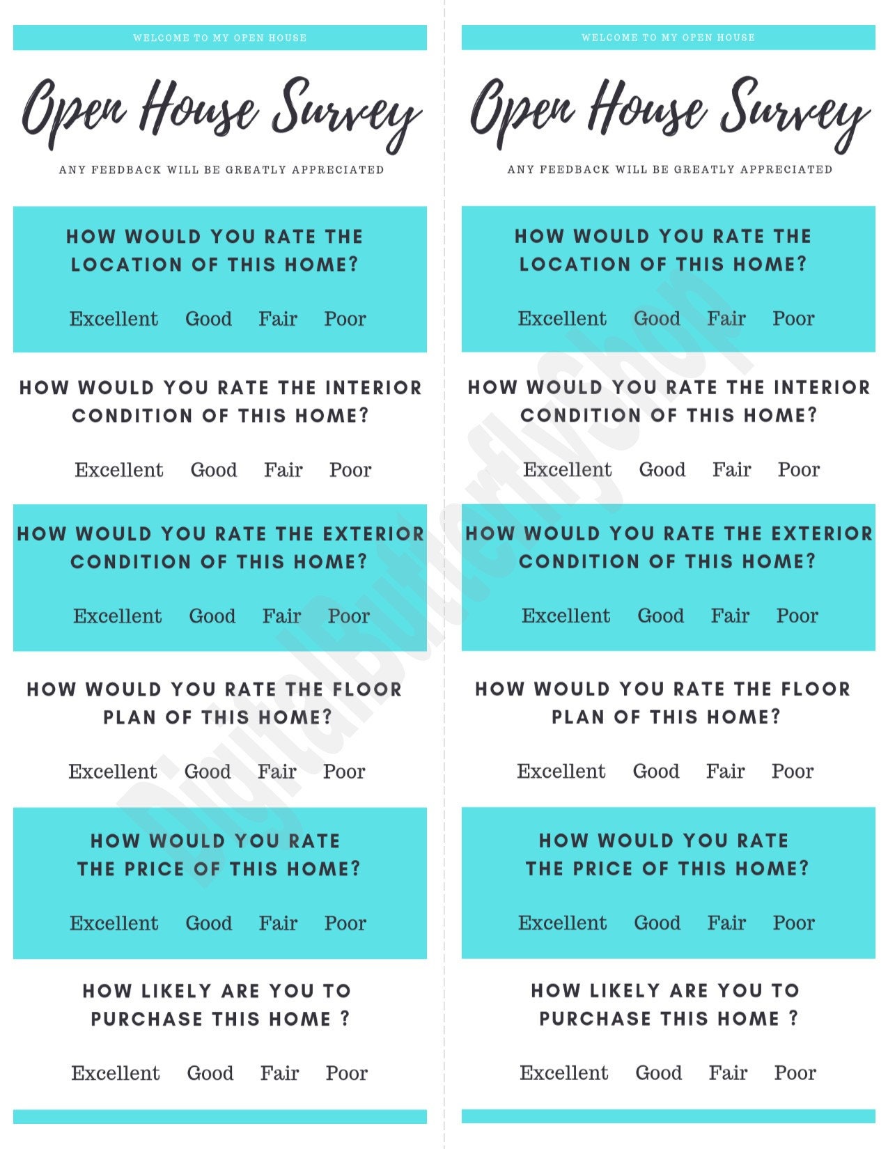Real Estate * Open House Survey * Digital Download - Etsy