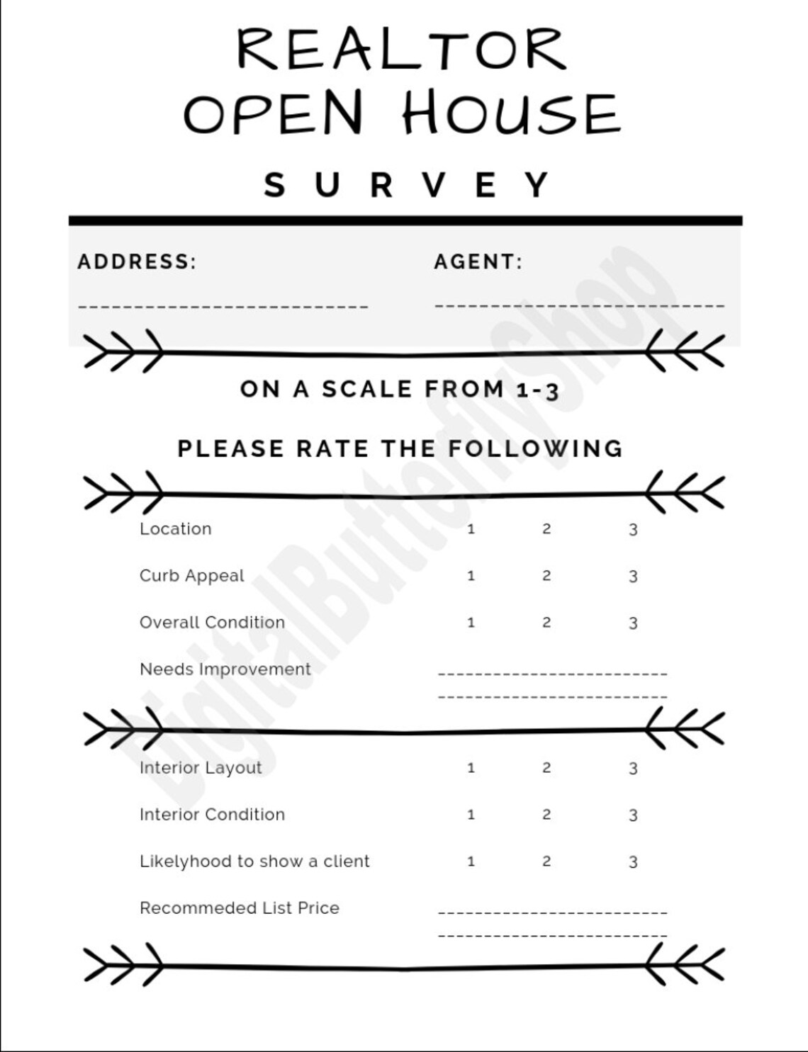 Realtor Open House * Survey * Digital Download * Blue * Black * Arrows ...