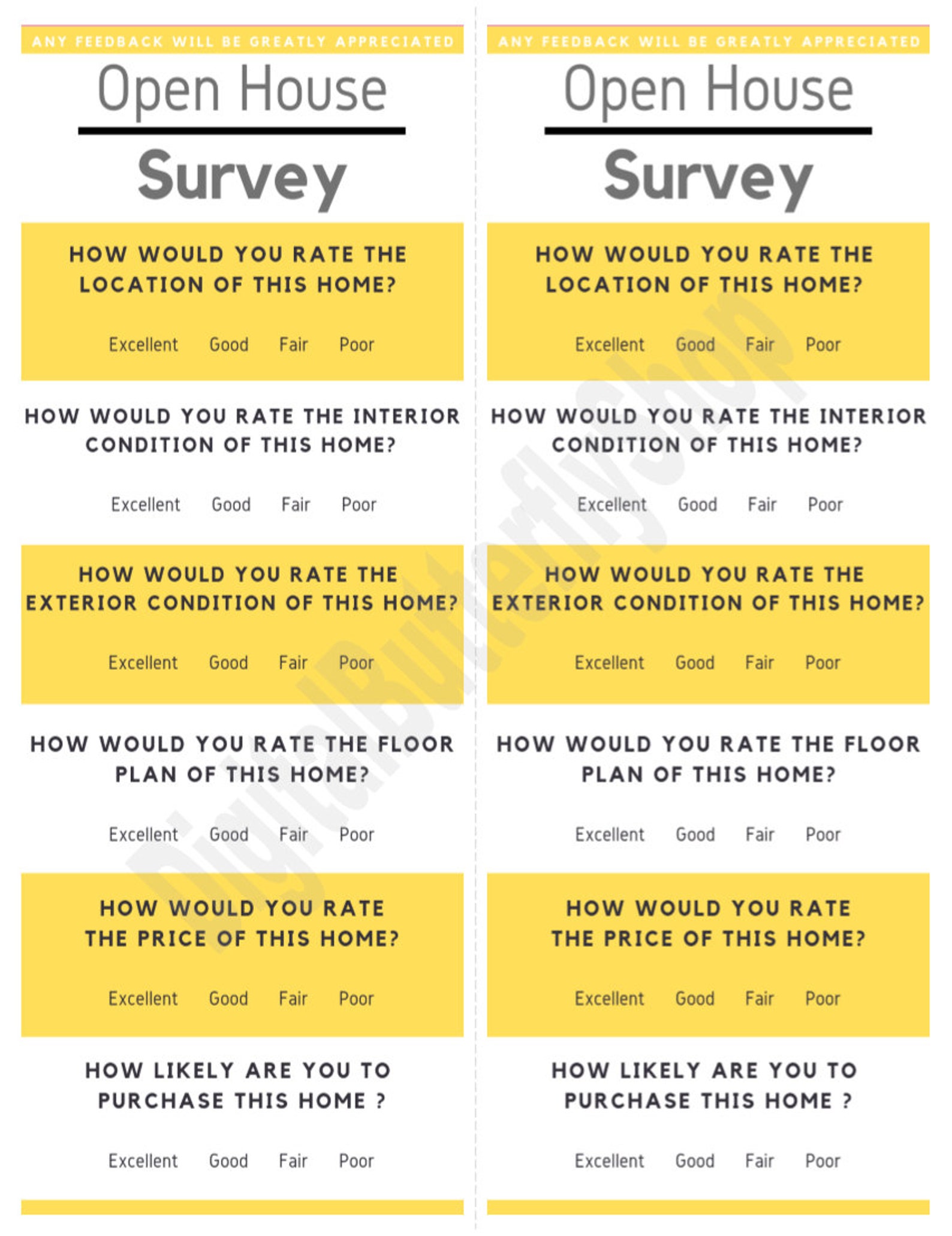 Real Estate * Open House Survey * Digital Download - Etsy