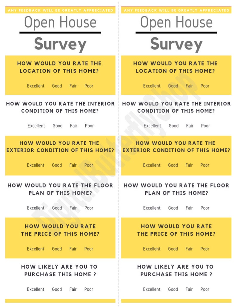 Real Estate * Open House Survey * Digital Download - Etsy