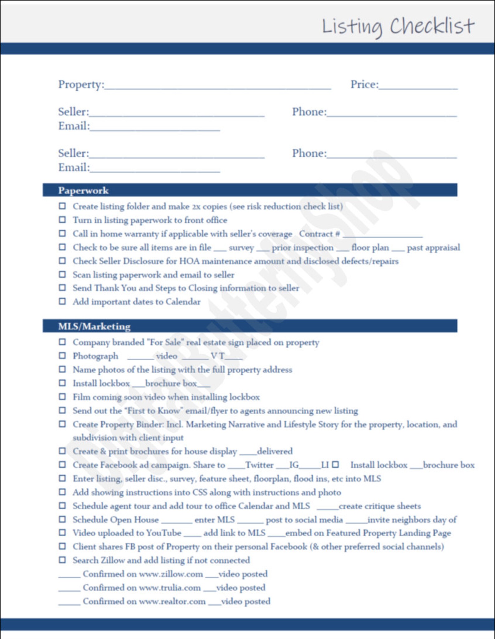 Real Estate Listing Checklist *digital Download* - Etsy