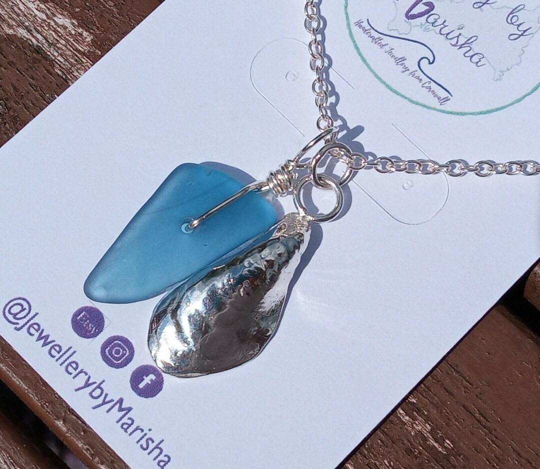 Fine Silver .999 Handcast Mussel Seashell Charm and Rare Blue - Etsy ...