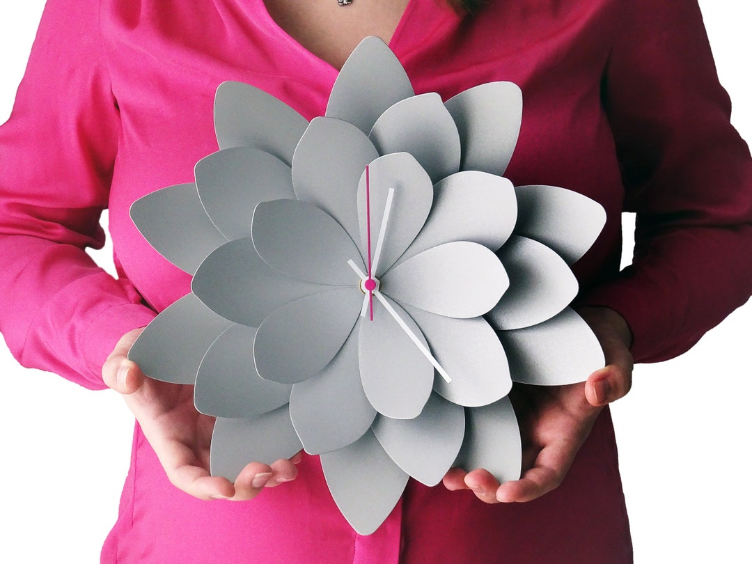 Wall Clock Large, Flower Clock Farmhouse, Lotus Flower Big Clock, Gift ...