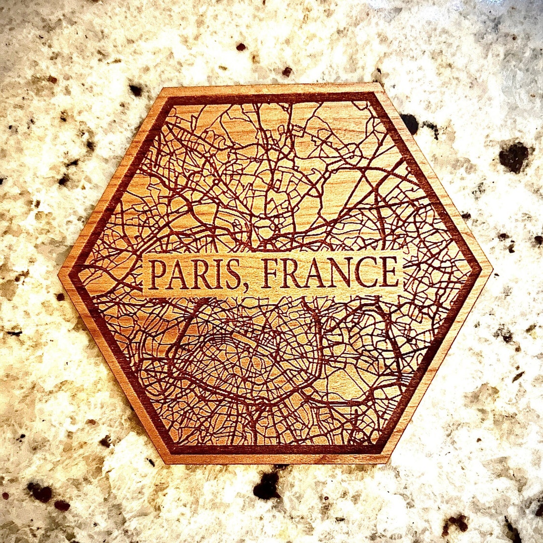 Paris France Map 4 Coaster Set Paris France Travel Gift Laser Cut Paris ...