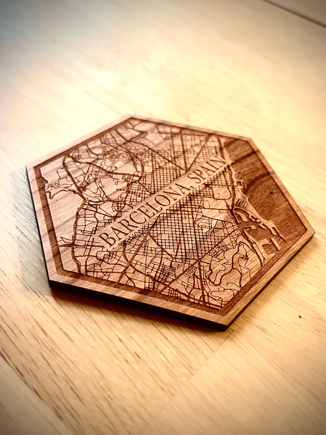 Barcelona, Spain Map 4 Coaster Set Barcelona Coaster Gift Laser Cut ...
