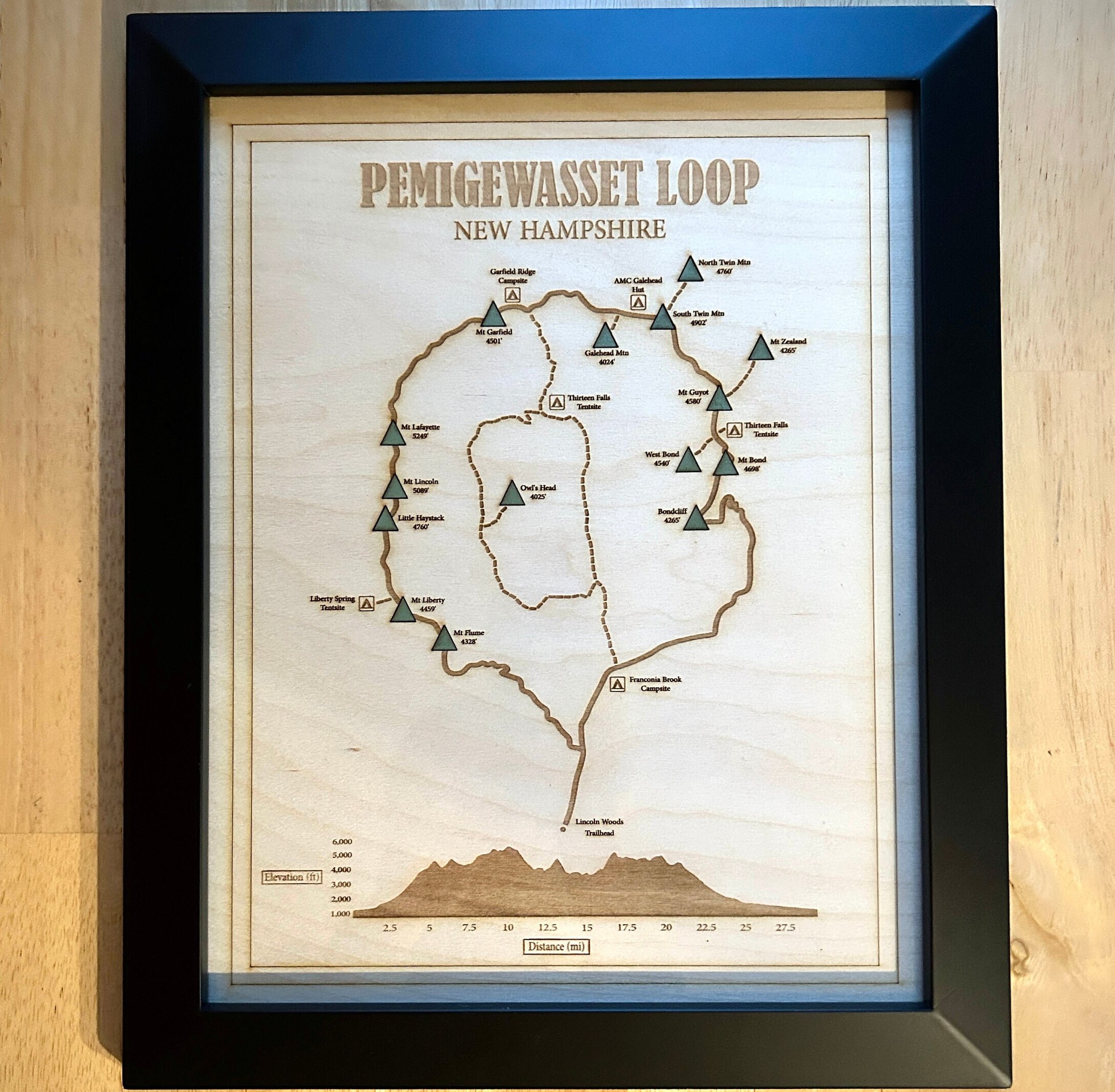 Pemi Loop Map White Mountains New Hampshire 48 NH48 4000 Footers Wood ...