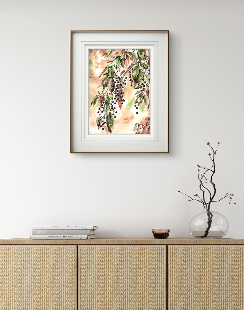 Вird Сherry Branches Original Watercolor Painting Handmade 11х15" - Etsy