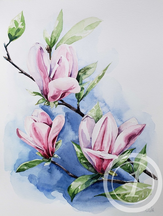 Magnolia Flowers Original Watercolour Painting Handmade | Etsy