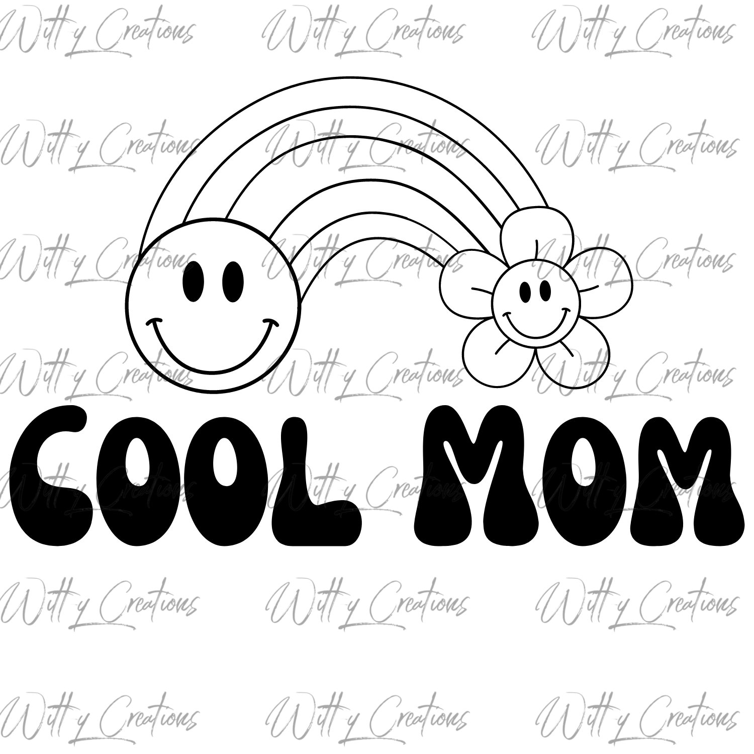 Retro Cool Mom PNG Digital Download - Smiley Face & Daisy Rainbow Art ...