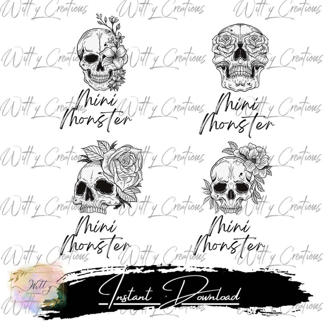 Floral Skull Mini Monster Bundle - Instant Download - Halloween Clipart ...