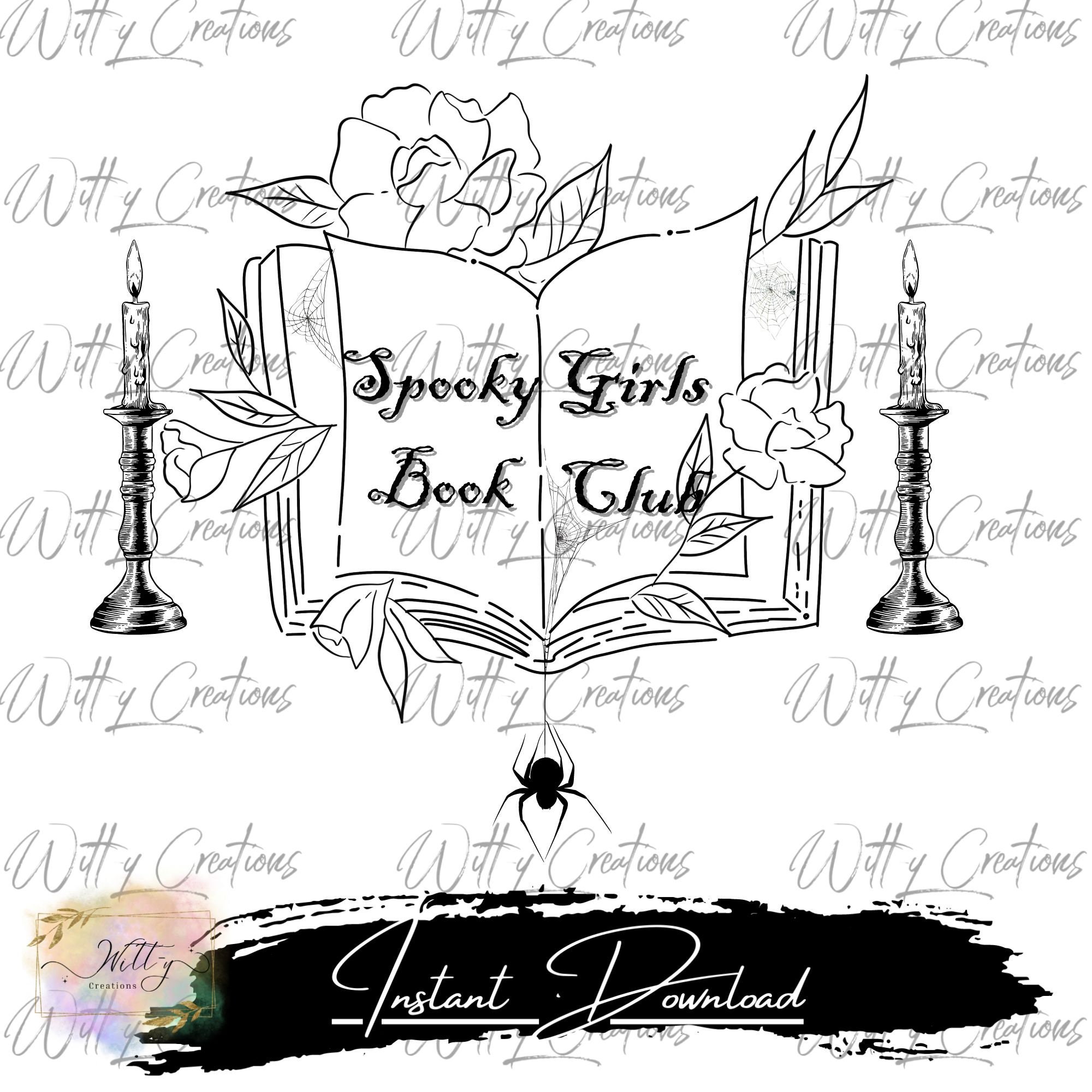 Spooky Girls Book Club Printable PNG- Gothic Reading Club Art- Instant ...