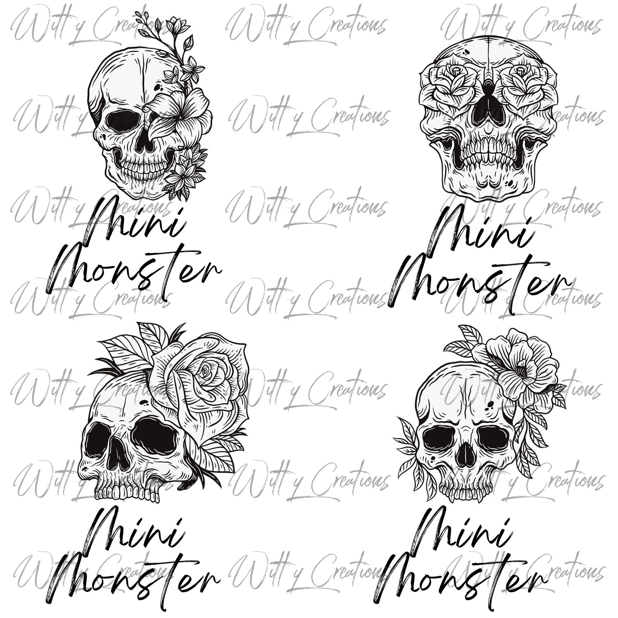 Floral Skull Mini Monster Bundle - Instant Download - Halloween Clipart ...