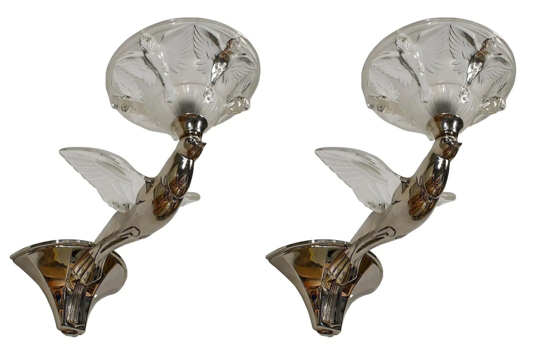 BORIS LACROIX : a Rare Pair of French 1930 Art Deco Wall Sconces ...