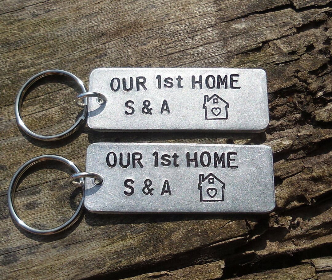 Personalized First Home Keychains: Silver Key Fobs, Couples Gift - Etsy