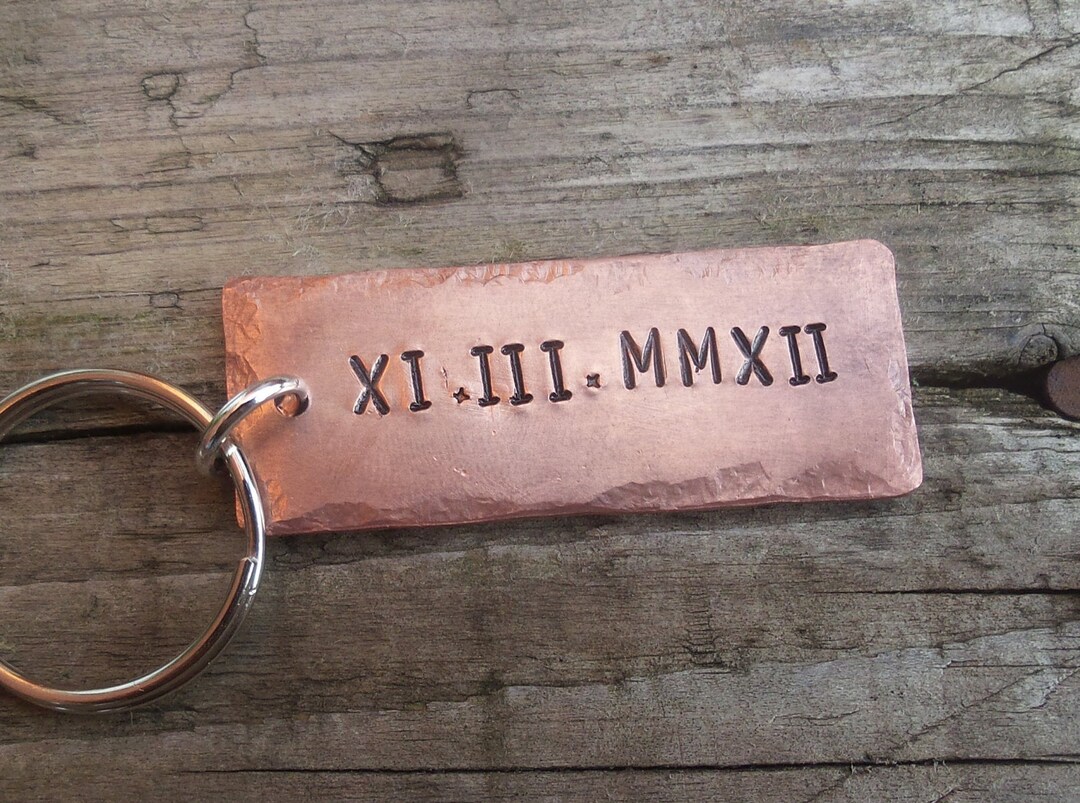 Roman Numerals Solid Copper Wedding Anniversary Gift Keychain Hand ...