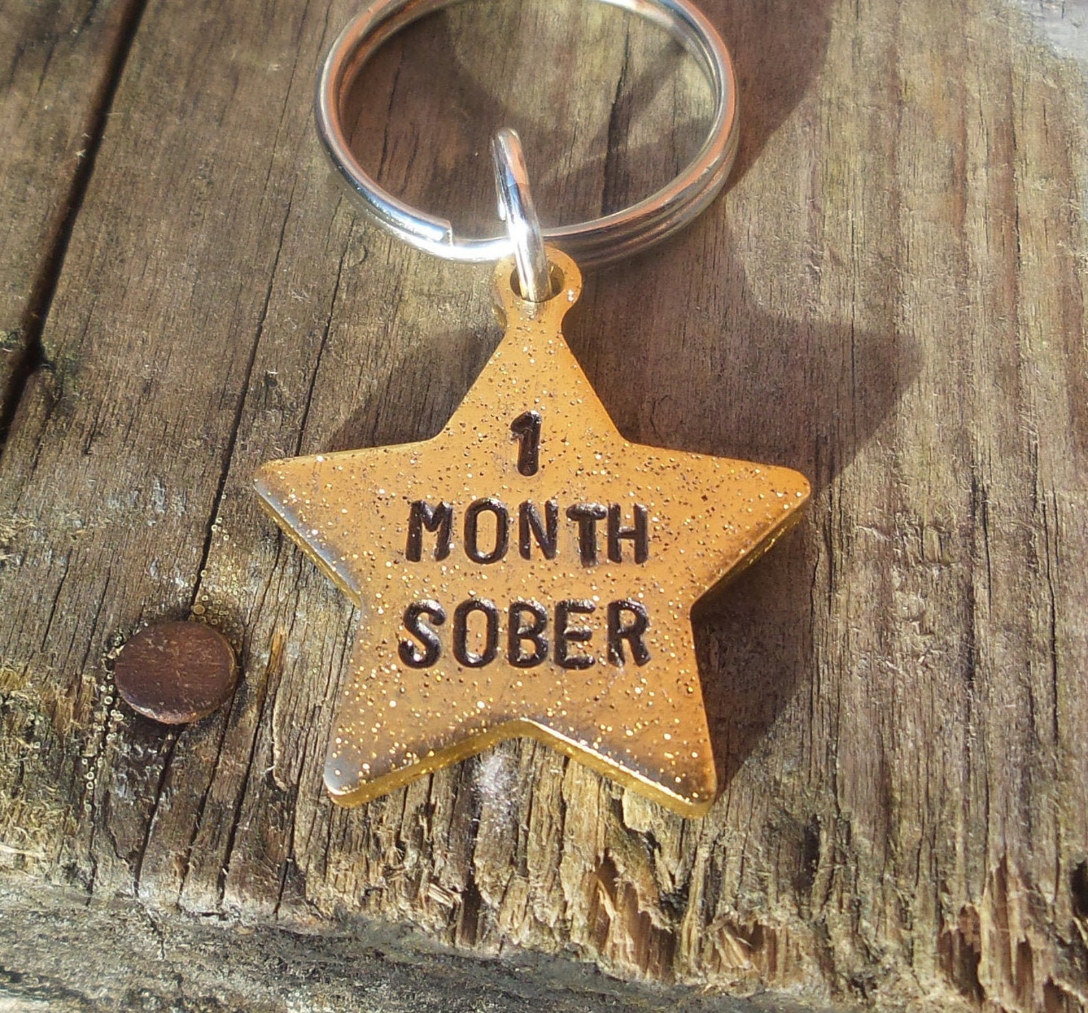 1 MONTH SOBER Sobriety Gold Star Award Keychain Positive One | Etsy