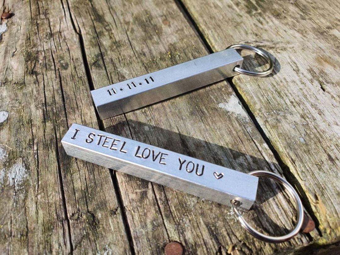 I STEEL Love You Personalised Silver Bar Keyring Customised Husband ...