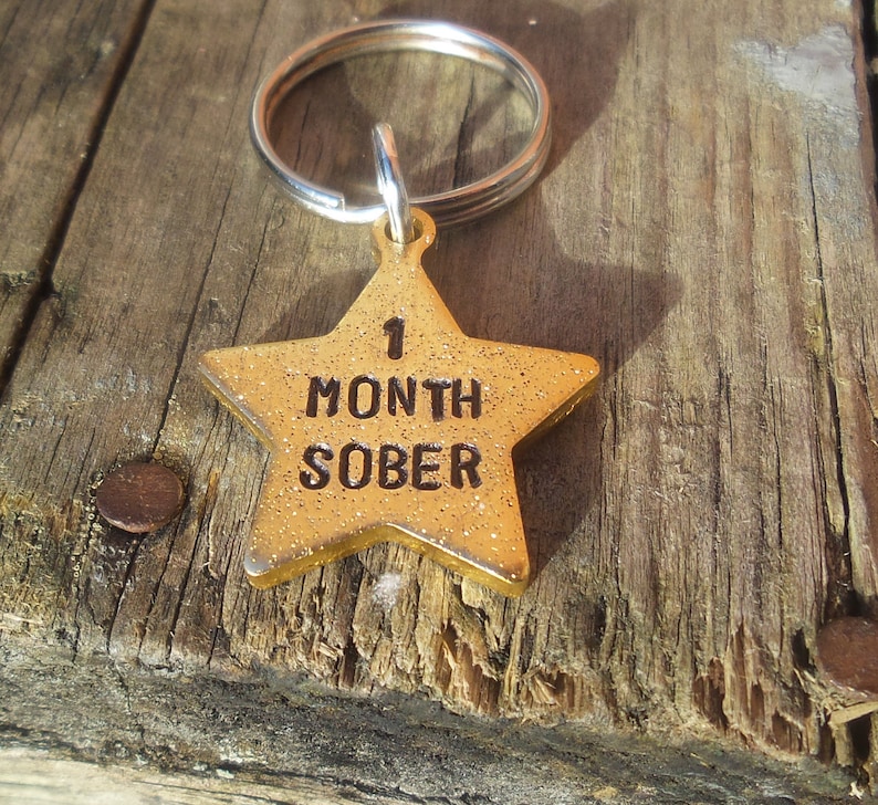 1 MONTH SOBER Sobriety Gold Star Award Keychain Positive One | Etsy