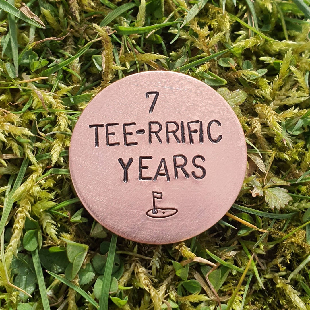 7 Tee-rrific Years Copper Golf Ball Marker Golfer Gifts Husband Wife ...