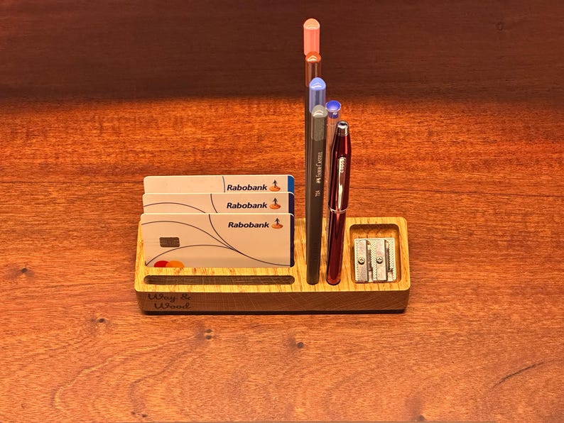 Personalized Oak Desk Organizer | Wooden Pen Holder With Name or Logo ...