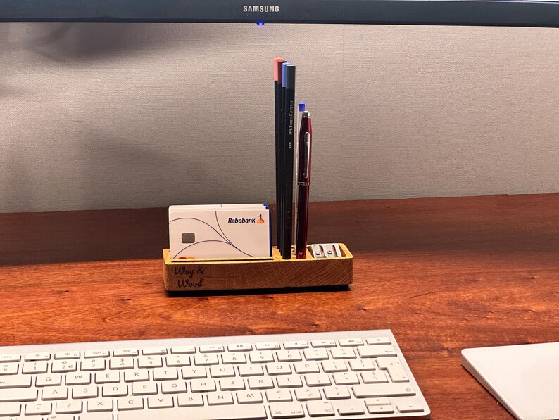 Personalized Oak Desk Organizer | Wooden Pen Holder With Name or Logo ...