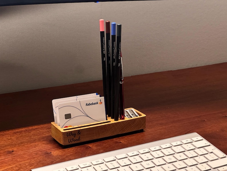 Personalized Oak Desk Organizer | Wooden Pen Holder With Name or Logo ...