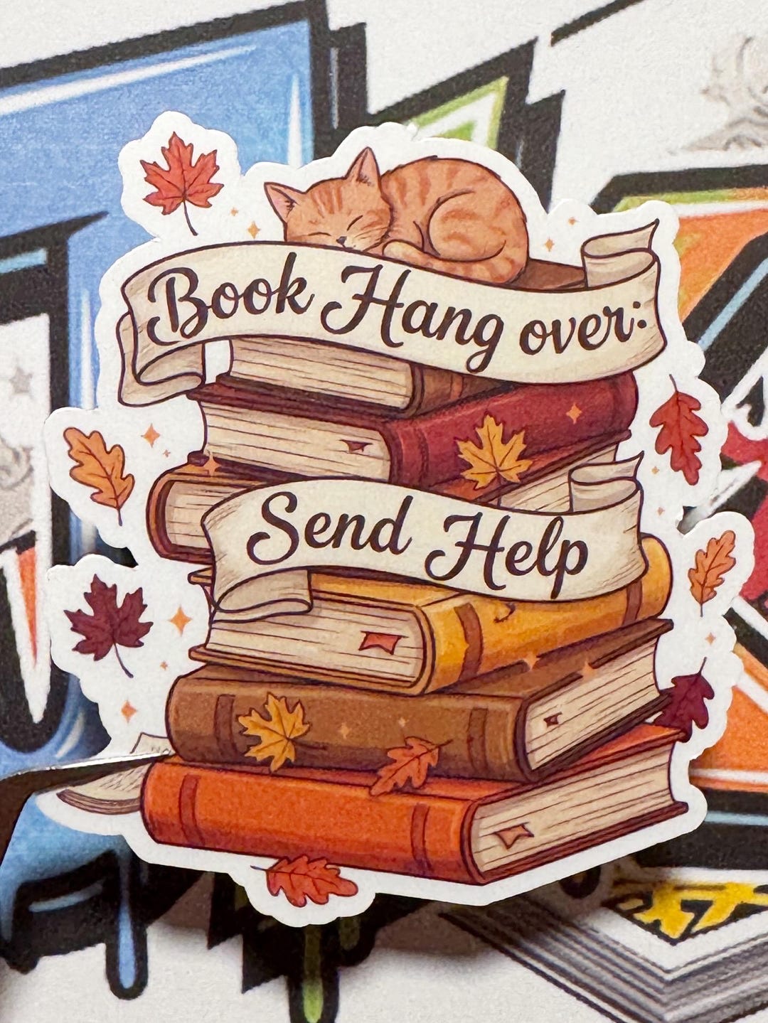 Booktok Sticker: Cozy Fall Book Stack, Cat Nap, Waterproof Vinyl - Etsy