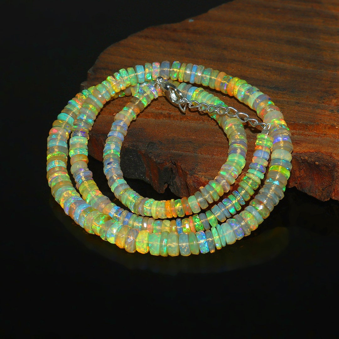 Ethiopian Opal Bead Necklace: Natural Rainbow Fire Opal, Handmade ...