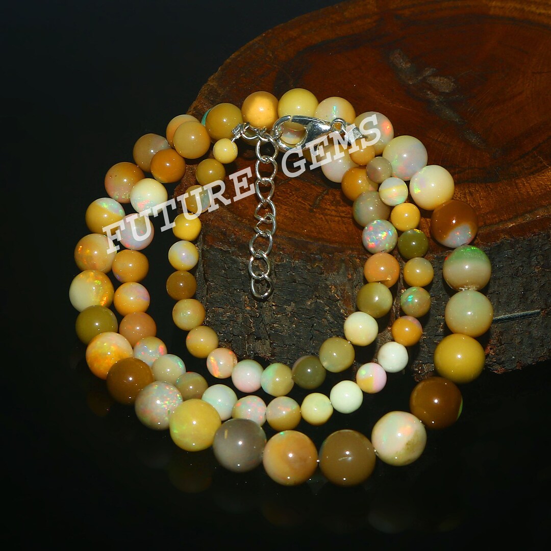 Natural Opal Smooth Opal Balls Rainbow Opal Real Opal Necklace 17 Inch ...