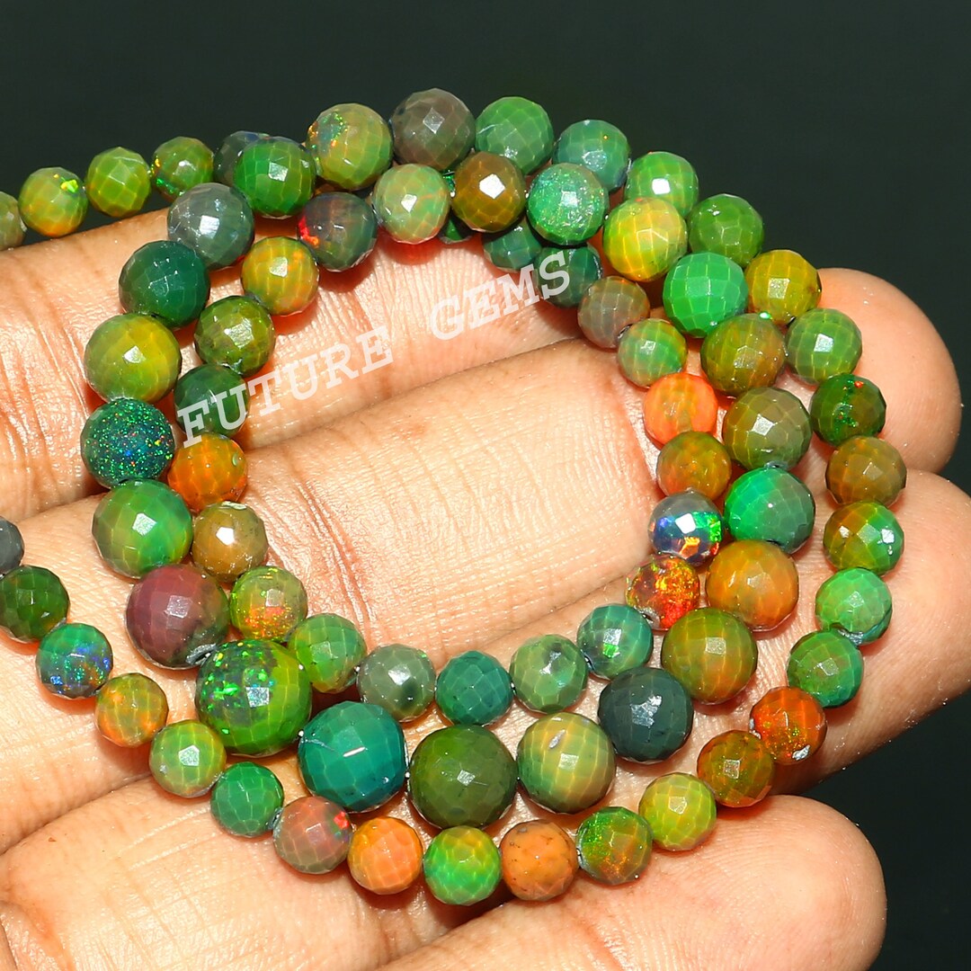 Opal Beads Faceted Round Opal Balls Ethiopian Opal Handmade Jewelry ...