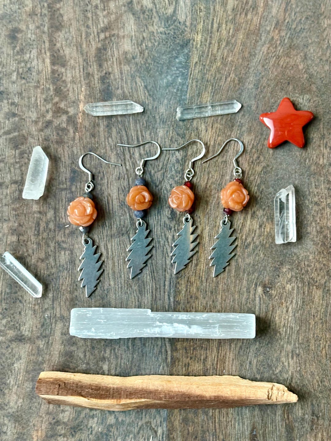 Carnelian Roses With Grateful Dead Bolt Charm - Etsy