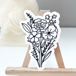 Flower Bouquet Black and White Vinyl Sticker, Laptop Sticker, Water ...