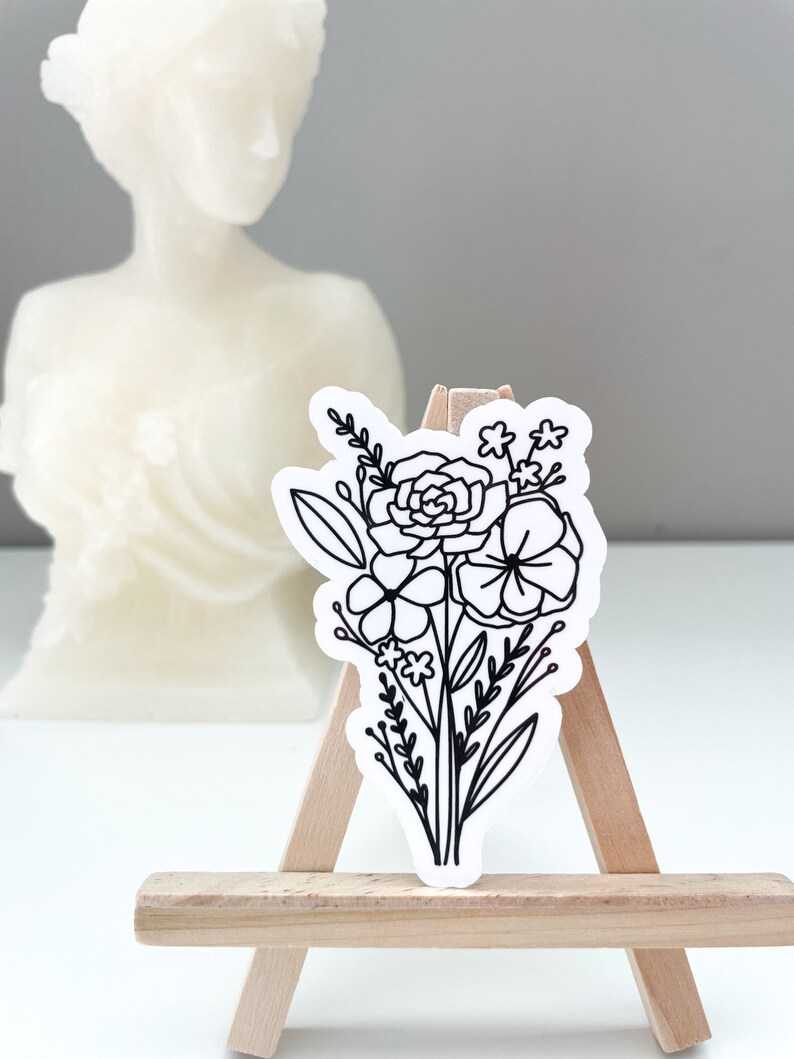 Flower Bouquet Black and White Vinyl Sticker, Laptop Sticker, Water ...