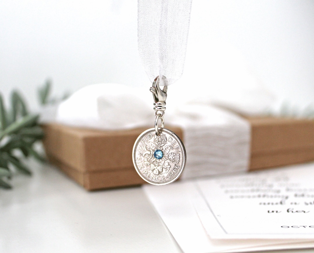 Something Blue Bridal Bouquet Charm | With Lucky Sixpence and Austrian ...