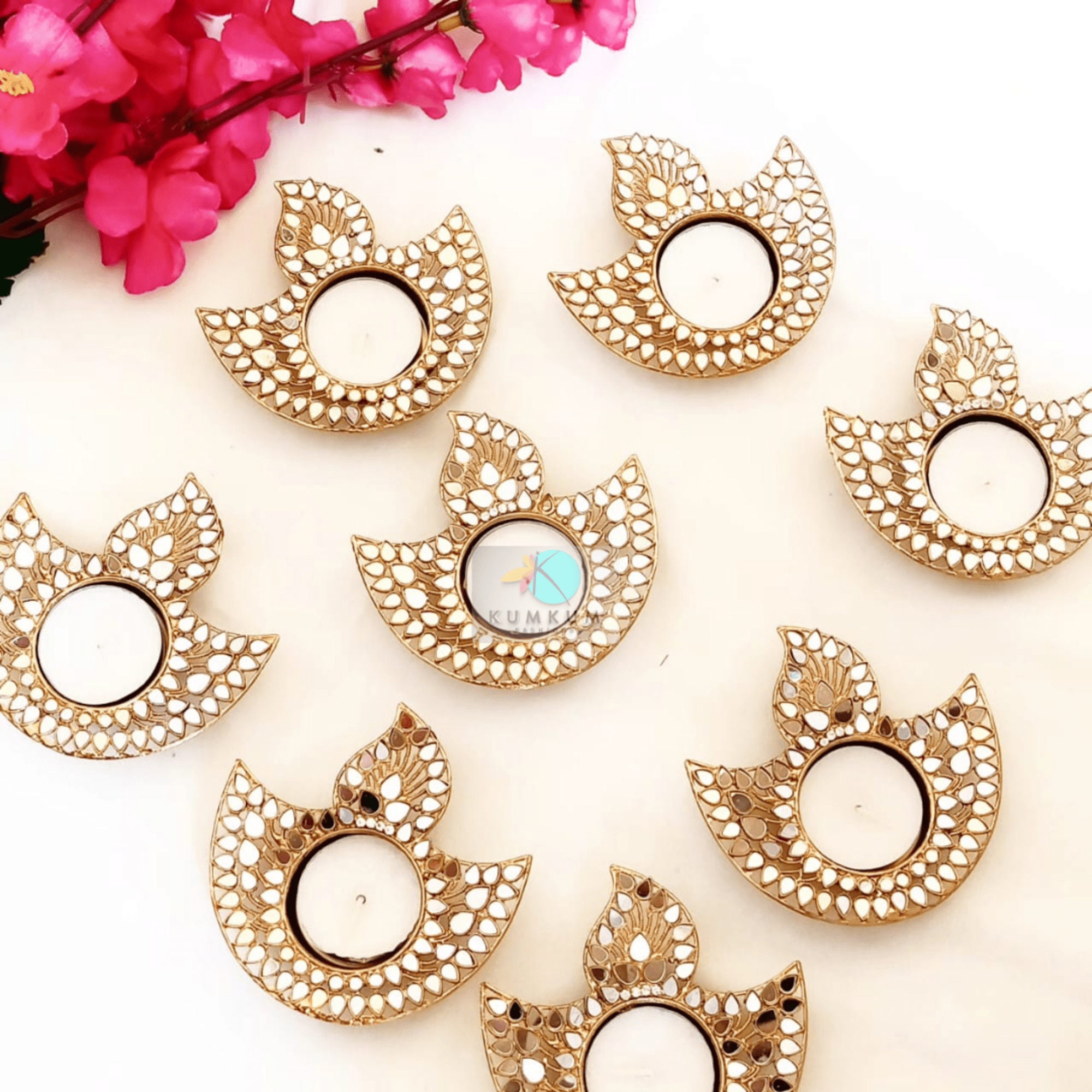 Antique Diya Design Mirror Tealight, Diwali Gift, Candle Holder Elegant ...