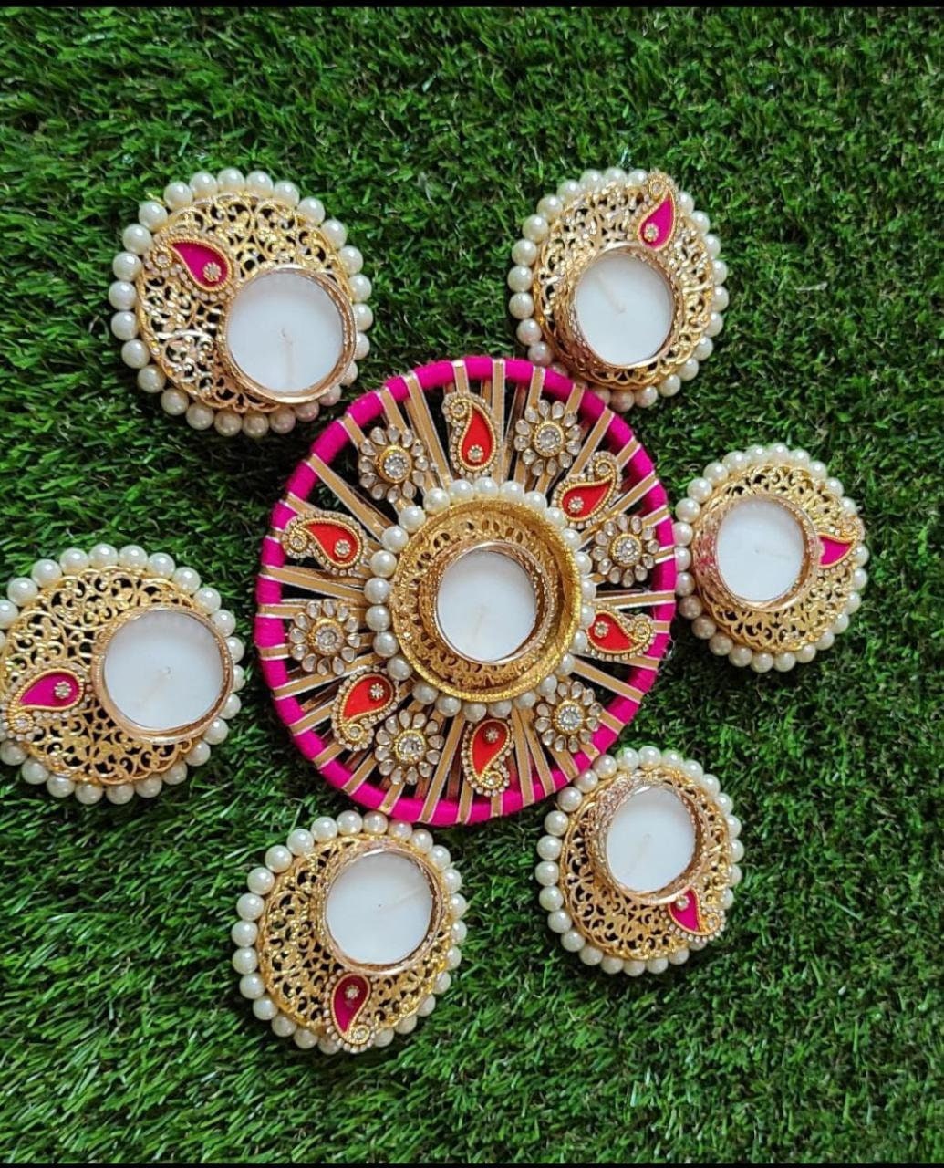 Handmade Rangoli Set, Paper Flower & Beaded Pearls, Festive Home Decor ...