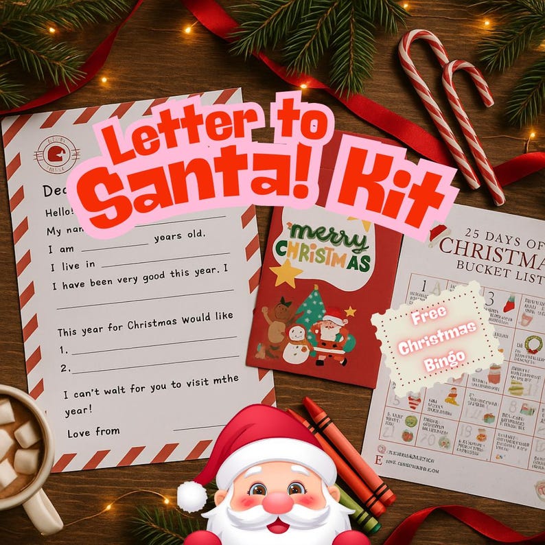 Printable Santa Letter Kit, Kids Christmas Activity Page, Dear Santa ...