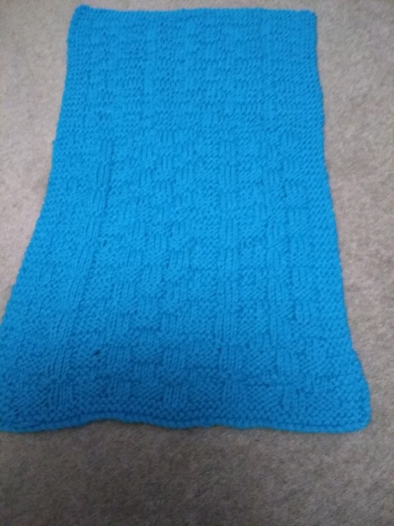 Hand Knitted Turquoise baby blanket | Etsy