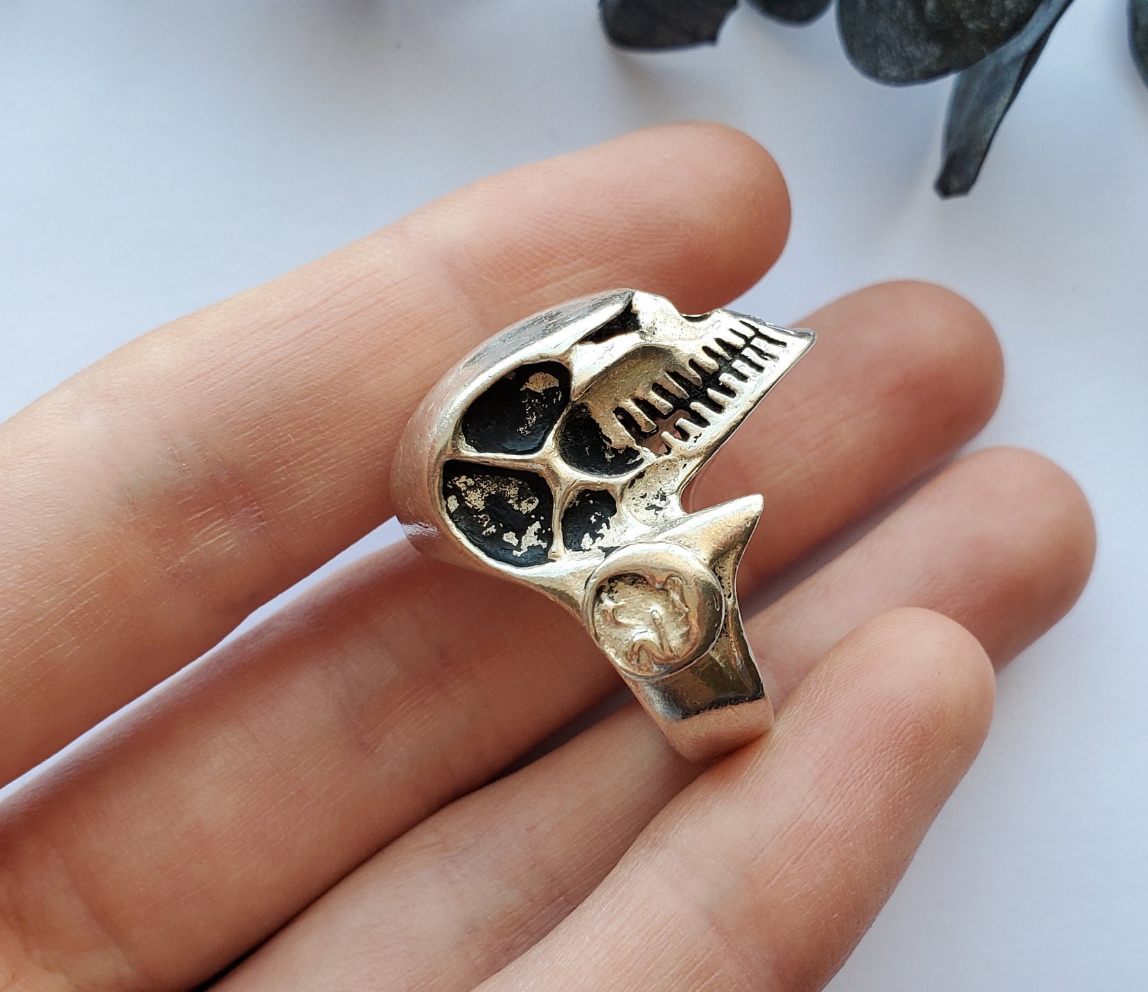 Vintage Sterling Alien Skull Ring | Etsy