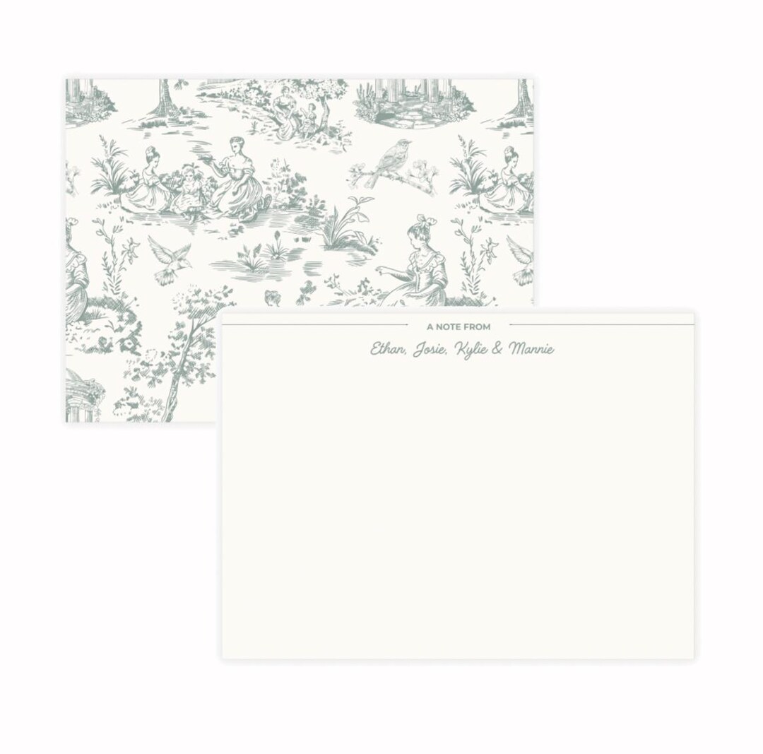 Personalized Toile Note Cards, Custom Stationary Cards, Personalized ...