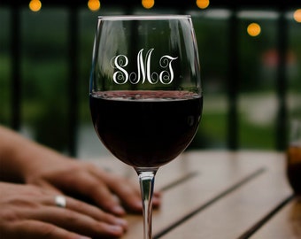 Monogrammed Wine Glasses, Personalized Wine Glasses, Wedding Wine Glass ...