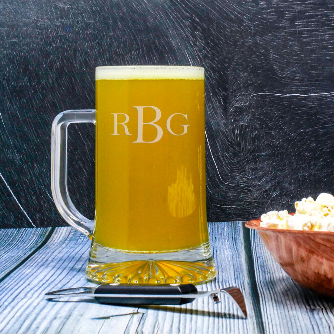 Personalized Beer Mug Custom Monogram Beer Mug Engraved Beer Glasses Etched Beer Mug