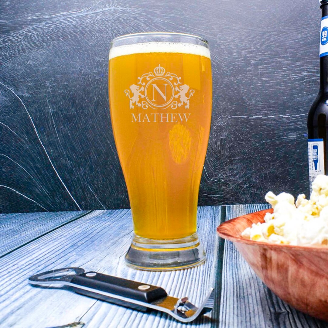 Personalized Beer Glass, Custom Pint Glass, Crest Glass, Etched Beer ...