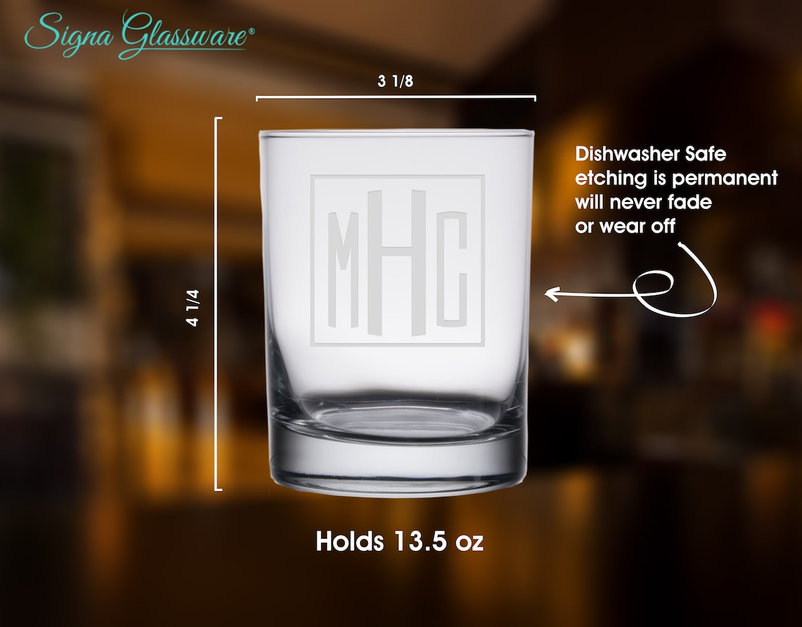 Etched Monogram Whiskey Glass, Personalized Engraved Initial Glass ...