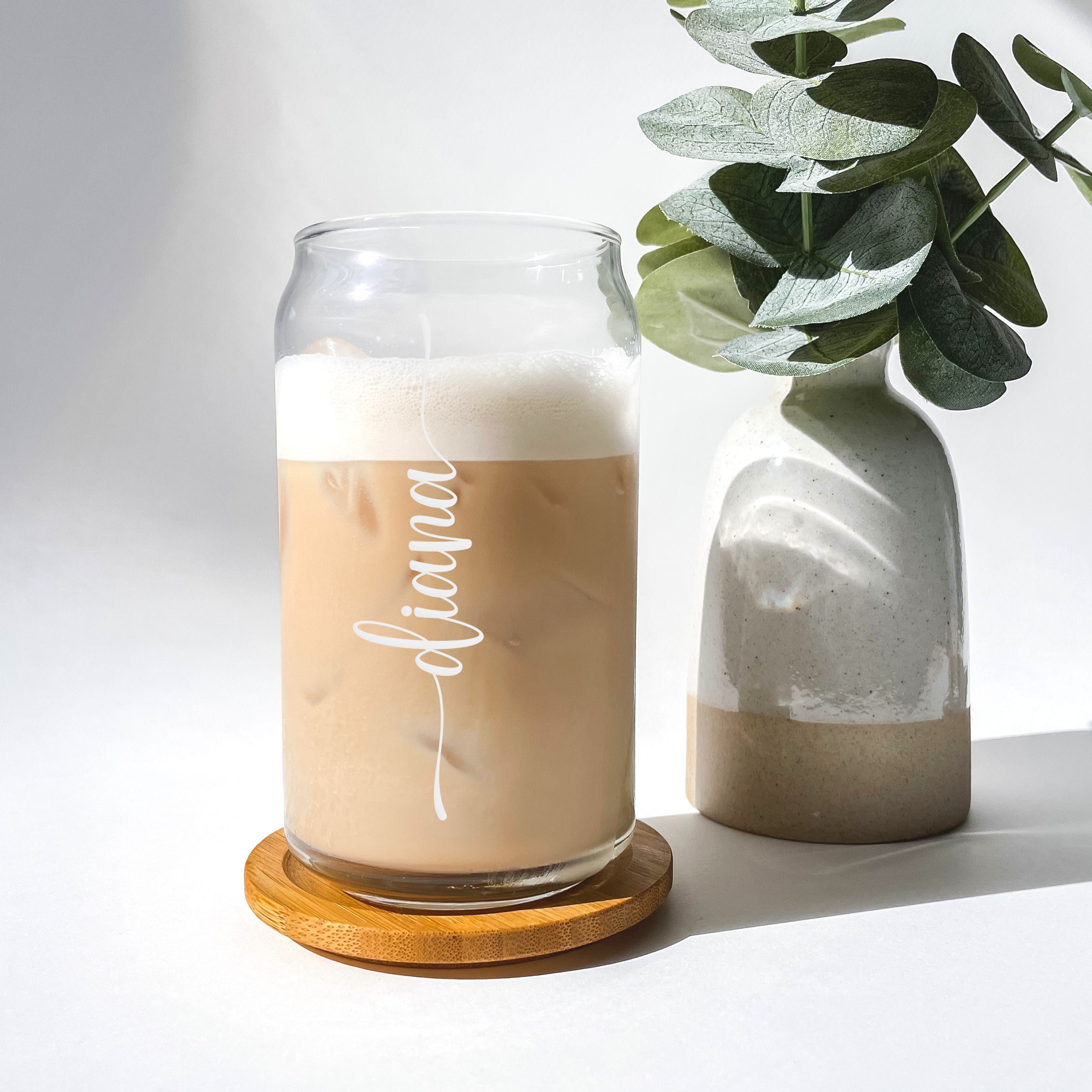 Personalized Can Glass With Lid Etched Custom Glass Coffee - Etsy